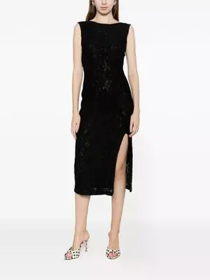 Pinko Midi Drupa Lace Slit Dress - Black