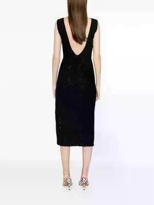 Pinko Midi Drupa Lace Slit Dress - Black