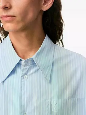 AMI Paris De Coeur Striped Popeline Shirt Dress