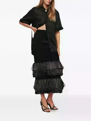 Aje Agave Fringed Midi Skirt
