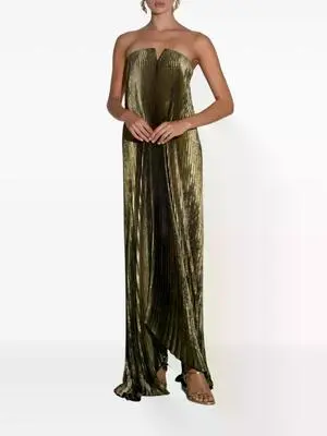 L'IDEE Black Tie Pleated Strapless Maxi Dress - Gold