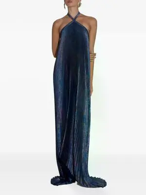 L'IDEE Deesse Pleated Halterneck Maxi Dress - Blue