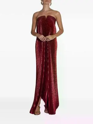 L'IDEE Black Tie Strapless Pleated Maxi Dress - Red