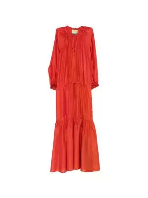 Momoni Viento Ruffled Drawstring Maxi Dress - Red