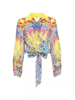 Camilla Floral Print Wrap Shirt - Yellow