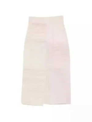 Eric Bompard Ribbed Front-slit Midi Skirt - Neutrals