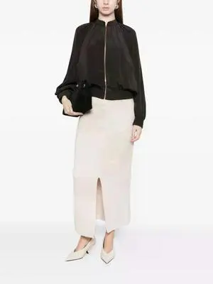 Eric Bompard Ribbed Front-slit Midi Skirt