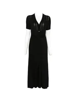 Eric Bompard V-neck Ribbed Midi Dress - Black