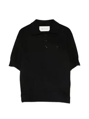 Ami Merino Wool De Coeur Polo - Black