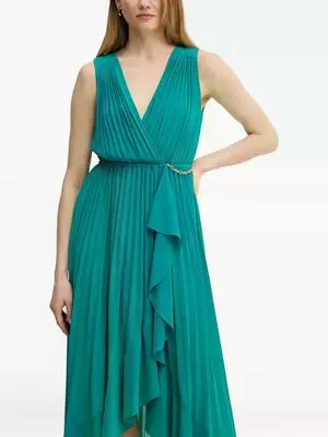 MORGAN Pleated V-neck Midi Dress