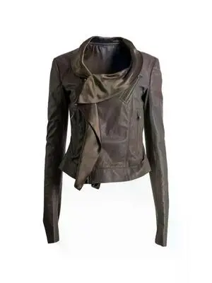 Rick Owens Draped-detail Zip-up Leather Jacket - Brown