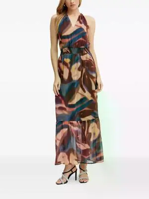 MORGAN Abstract Halterneck Midi Dress - Brown