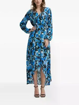 MORGAN Floral-patterned V-neck Midi Dress - Blue
