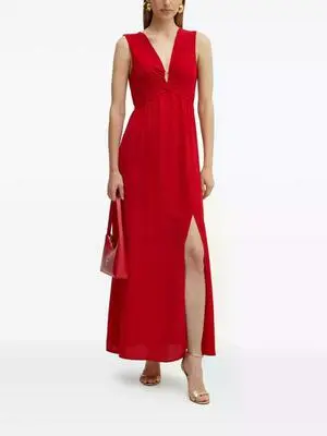 MORGAN V-neck Side-slit Maxi Dress - Red