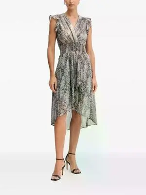 MORGAN Ruffled Reptile-print Midi Dress - Grey