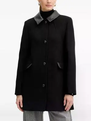 MORGAN Leather Collar Button Coat - Black