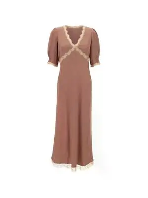 Rixo Lace-trim Balloon-sleeve Midi Dress - Pink
