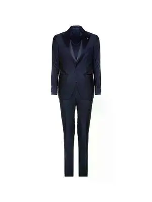 Tagliatore Satin Lapel Tailored Suit - Blue