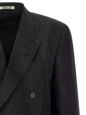 Auralee Pinstriped Double-breasted Long Blazer
