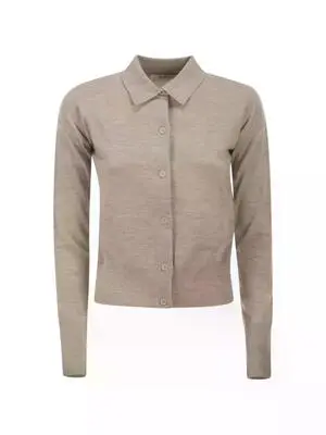 Max Mara Shirt Collar Cropped Wool Cardigan - Neutrals