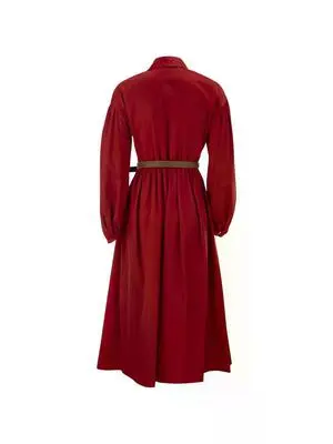 Max Mara Balloon-sleeve Pleated Cotton Midi Dress - Red