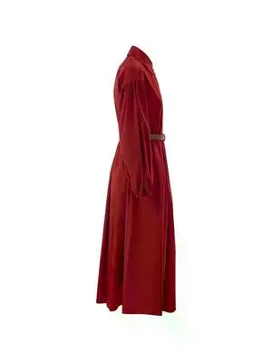 Max Mara Balloon-sleeve Pleated Cotton Midi Dress - Red