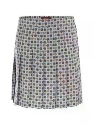 Max Mara Pleated Patterned Madison Silk Skirt - Blue