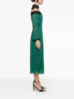 NISSA Lace Panel Silk Midi Dress
