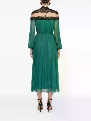 NISSA Lace Panel Silk Midi Dress