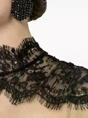 NISSA Lace Panel Silk Midi Dress