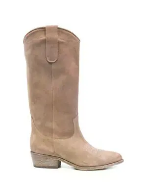 CURIOSITÈ Suede Cowboy Boots - Neutrals