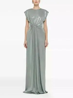 NISSA Ruched Metallic Maxi Dress - Green