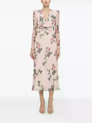 NISSA Floral-print Pearl Midi Dress - Pink
