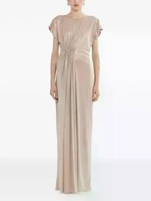 NISSA Ruched Metallic Maxi Dress - Neutrals