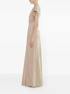 NISSA Ruched Metallic Stretch-jersey Maxi Dress - Neutrals