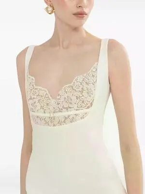 NISSA Lace Detail Crepe Midi Dress