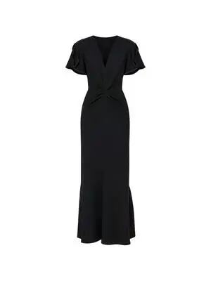 Victoria Beckham V-neck Ruffle Midi Dress - Black