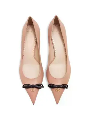 Valentino Garavani Pointy Bow Leather Pumps - Neutrals
