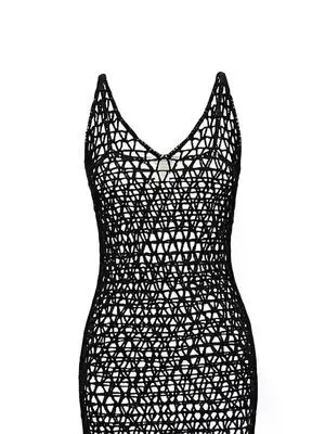 PARAMIDONNA Crochet V-neck Midi Dress