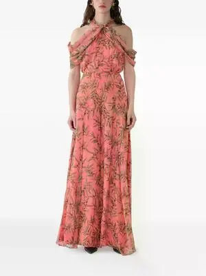 Carolina Herrera Olive Branch-print Extra-wide Leg Trousers - Orange