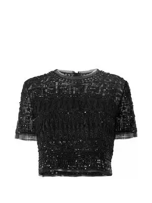 Carolina Herrera Embroidered Tulle Cropped Top - Black