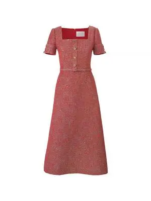 Carolina Herrera Lurex Tweed A-line Midi Dress - Red