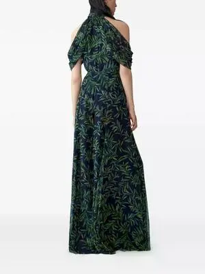 Carolina Herrera Olive Branch-print Wide-leg Pants - Blue