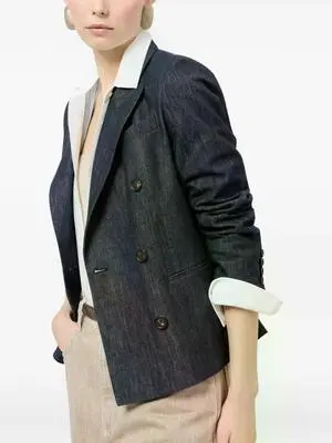 Brunello Cucinelli Cotton Twill Blazer With Monili Detail - Blue