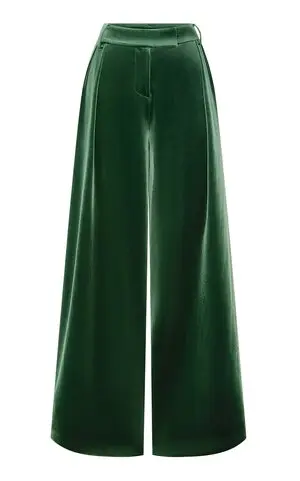 LEO LIN Elisha Velvet Wide Leg Pants - Dark Green