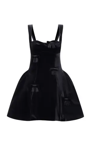 LEO LIN Ariel Bow Velvet Mini Dress - Black