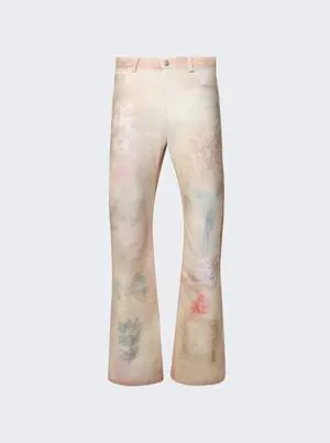 LA MASKARADE Printed Leather Straight Leg Pants - Cream