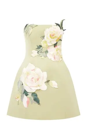 LEO LIN Roselle Embroidered Bustier Mini Dress Green