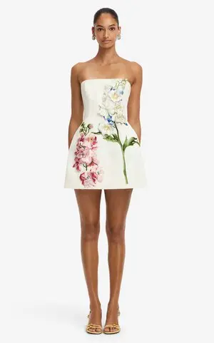 LEO LIN Roselle Embroidered Bustier Mini Dress - Off-white