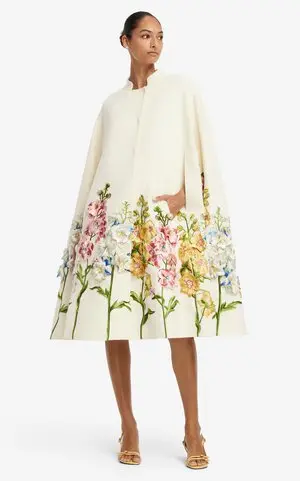LEO LIN Clover Embroidered Wool Cape Jacket